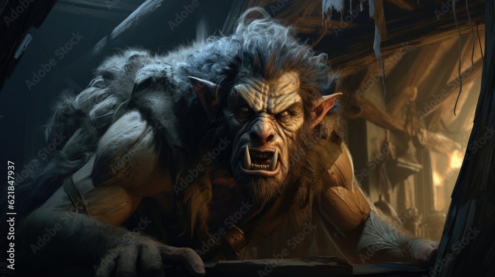 Terrifying and fierce woodland cannibal troll male raging angry ...