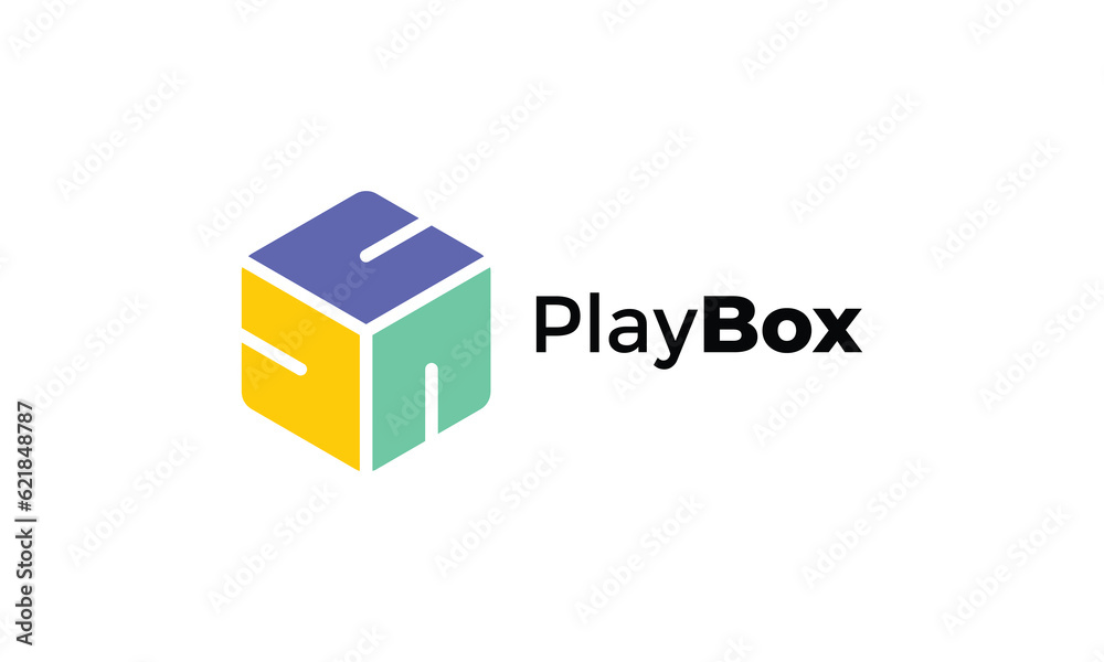 Logo vector box hexagon blue color concept minimalist emblem creative ...