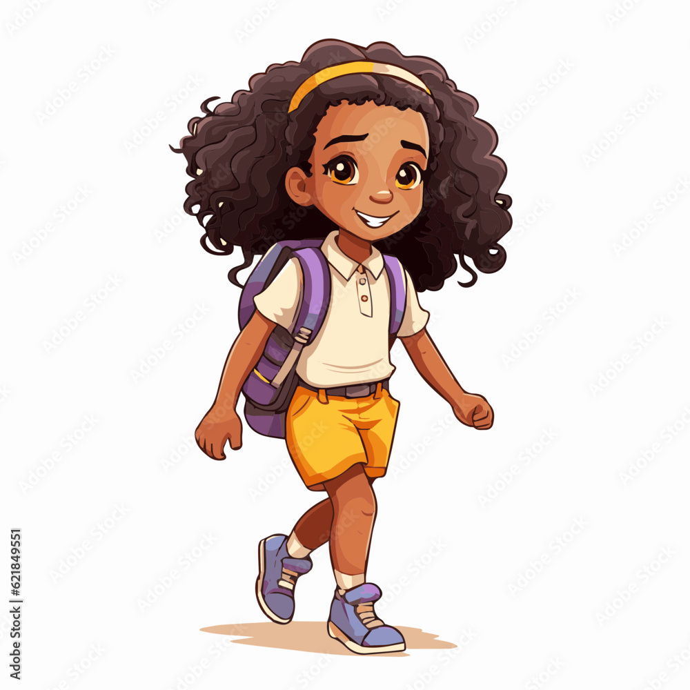 simple cartoon clipart black african american girl student child going ...
