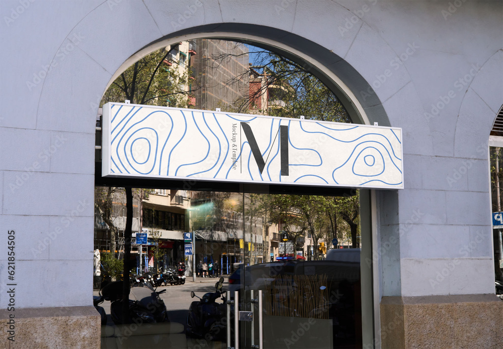 Mockup of customizable street sign on store exterior Stock Template ...