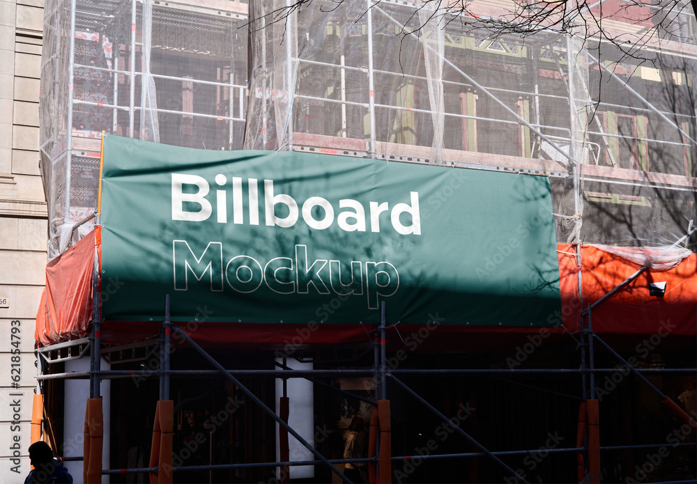 Mockup of customizable billboard on building under construction Stock ...