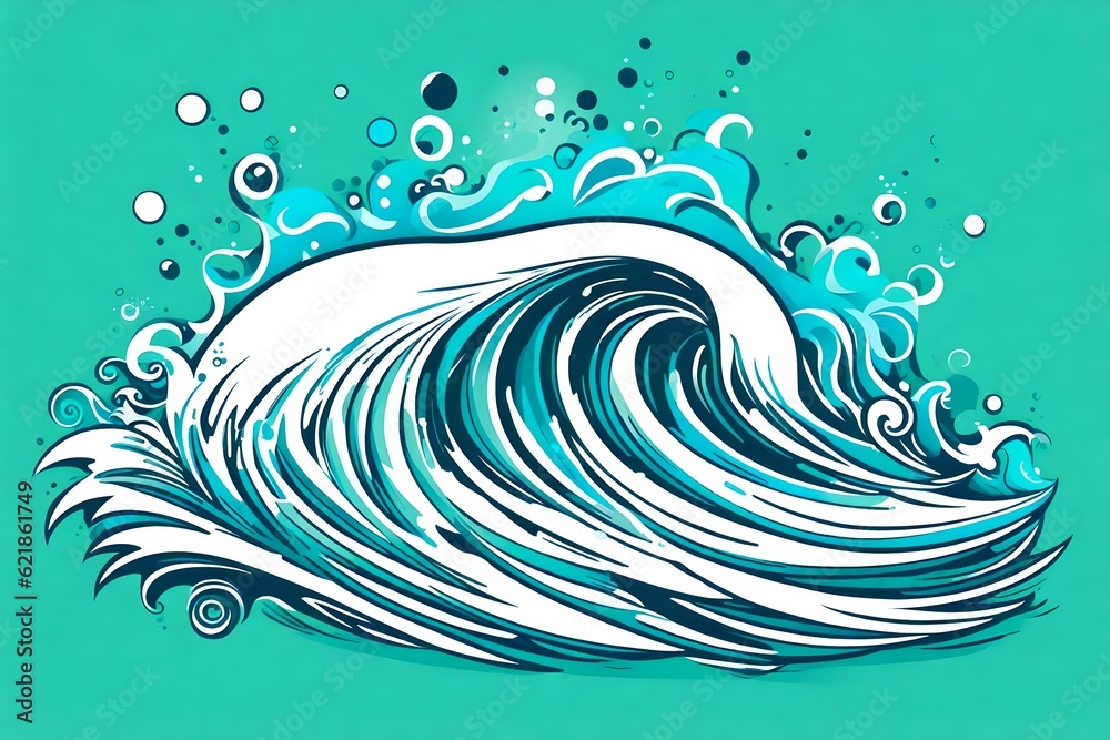 Illustration of fierce wave in the ocean. Ink style with bold lines ...
