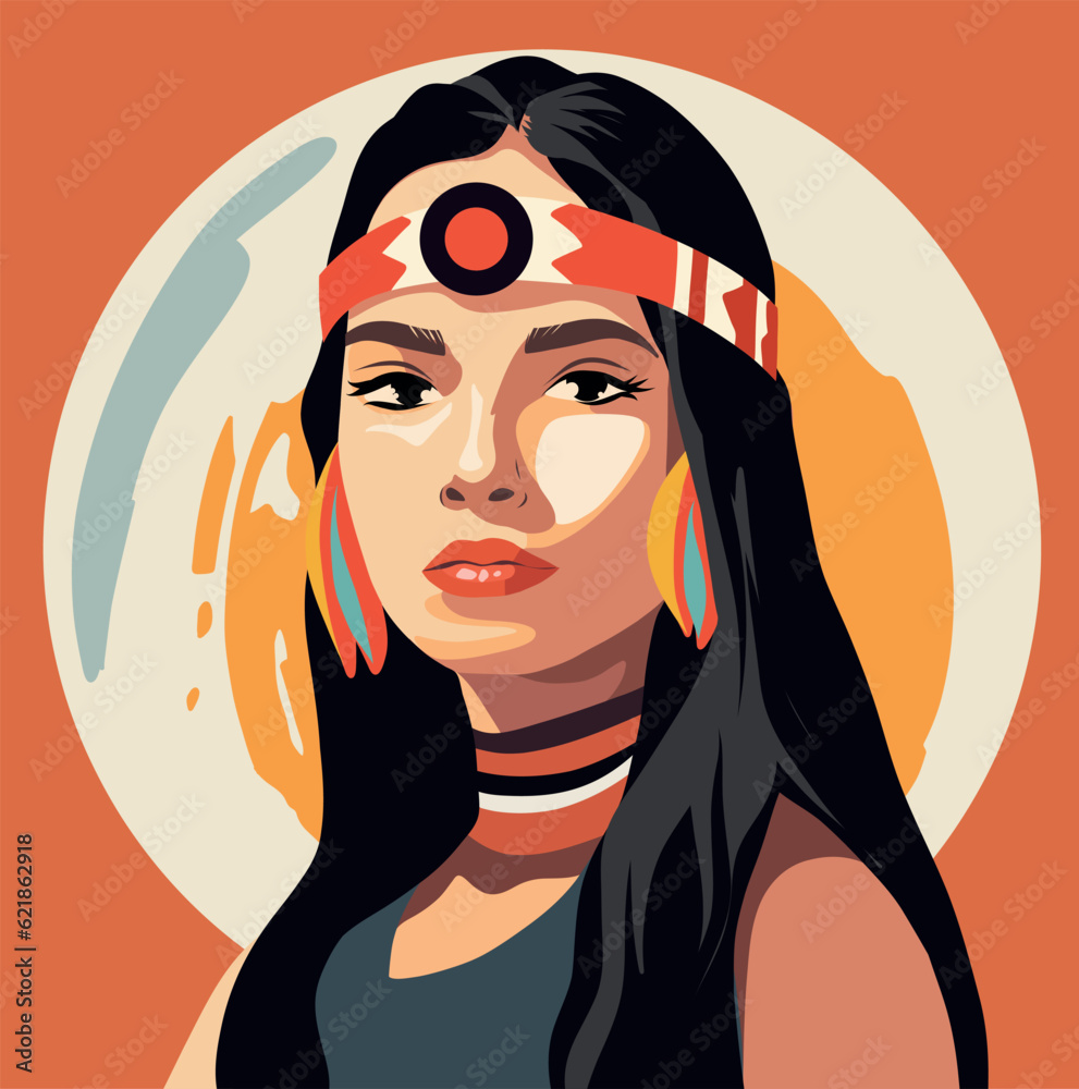 Vector social media avatar icon native american girl. Indian culture ...
