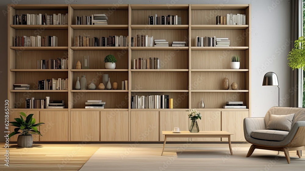 Foto de library shelves with books, Pure solid wood full-wall bookshelf ...