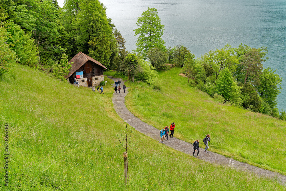 Scenic landscape seen from famous Rütli meadow at heart of Switzerland ...