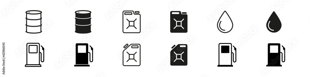 Gas station icon set. Gasoline industry signs. Oil refuel. Gas tank ...