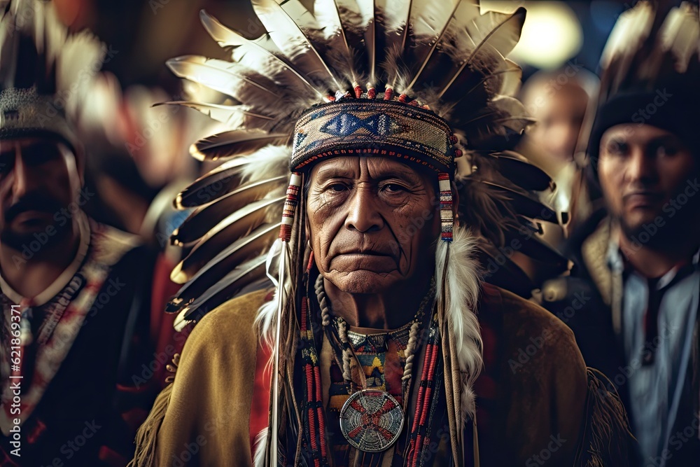 Native American man wearing traditional regalia costume. Stock ...