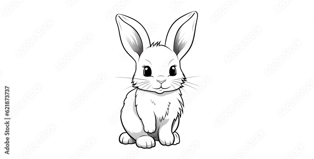 Baby rabbit cute kids coloring page white background.Generative Ai ...