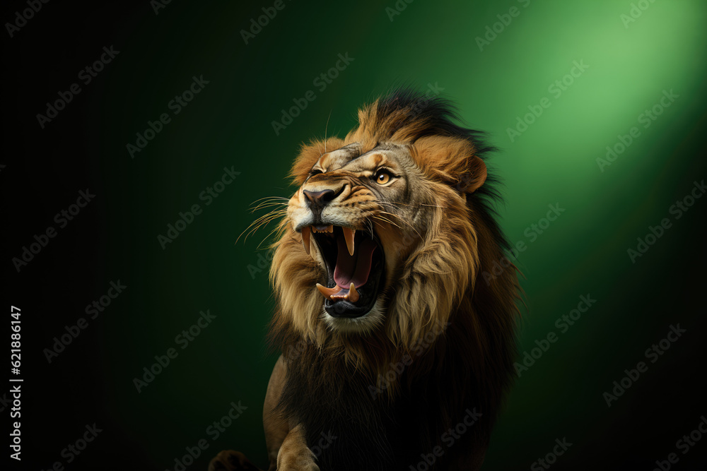 Roar of the King. A majestic lion roaring with pride, isolated on a ...