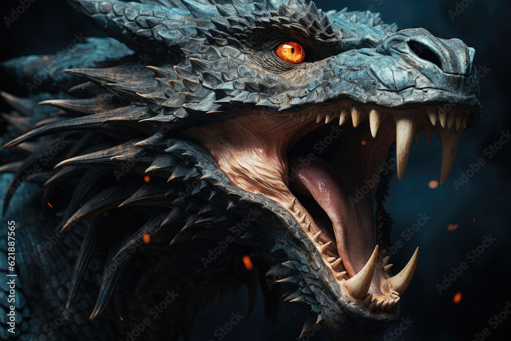 Roar of the Dragon. A majestic dragon roaring with pride and spitting ...