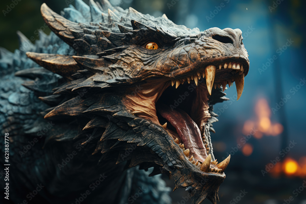 Roar of the Dragon. A majestic dragon roaring with pride and spitting ...