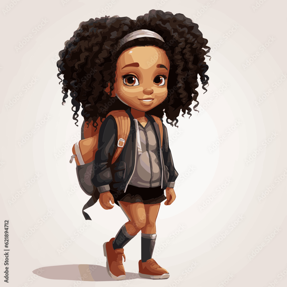 simple cartoon clipart black african american girl student child going ...