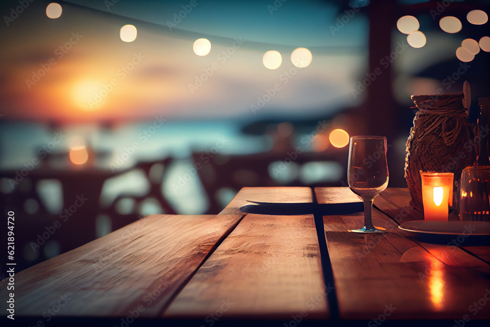 Outdoor restaurant at the beach. Table setting at tropical beach ...