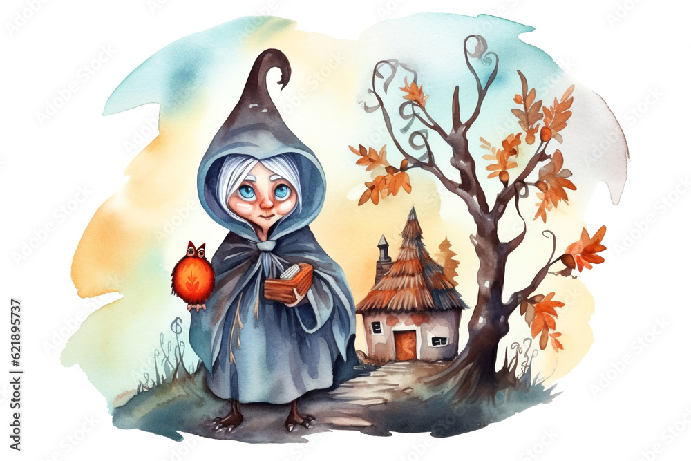 cute baba yaga cartoon character, created with Generative AI technology ...