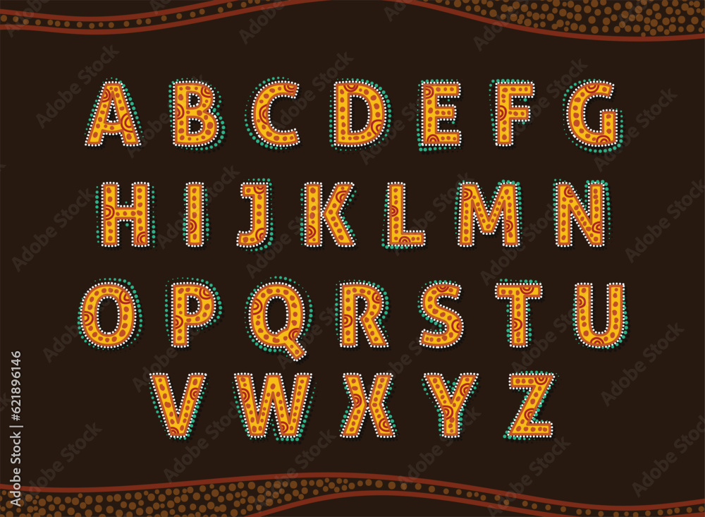 Vetor de Alphabet letters with Aboriginal art patterns do Stock | Adobe ...