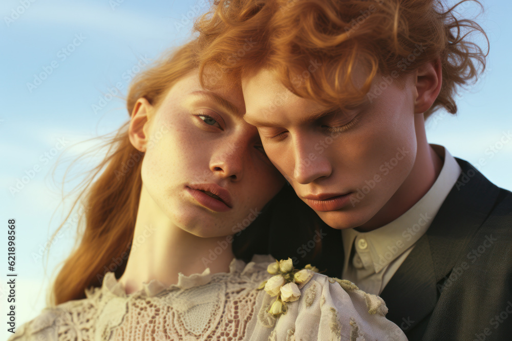 male/female model/couple in love in magazine editorial fashion/beauty ...