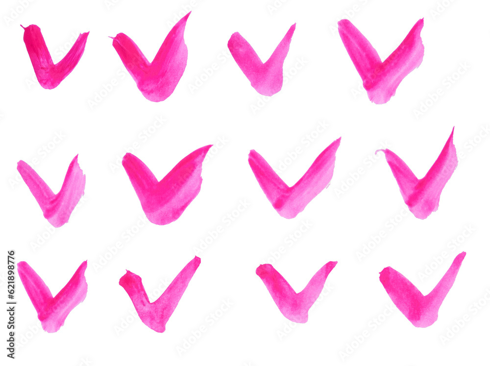 Set of Vibrant Pink Acceptance Marks. Hand Drawn Approval Signs. No ...