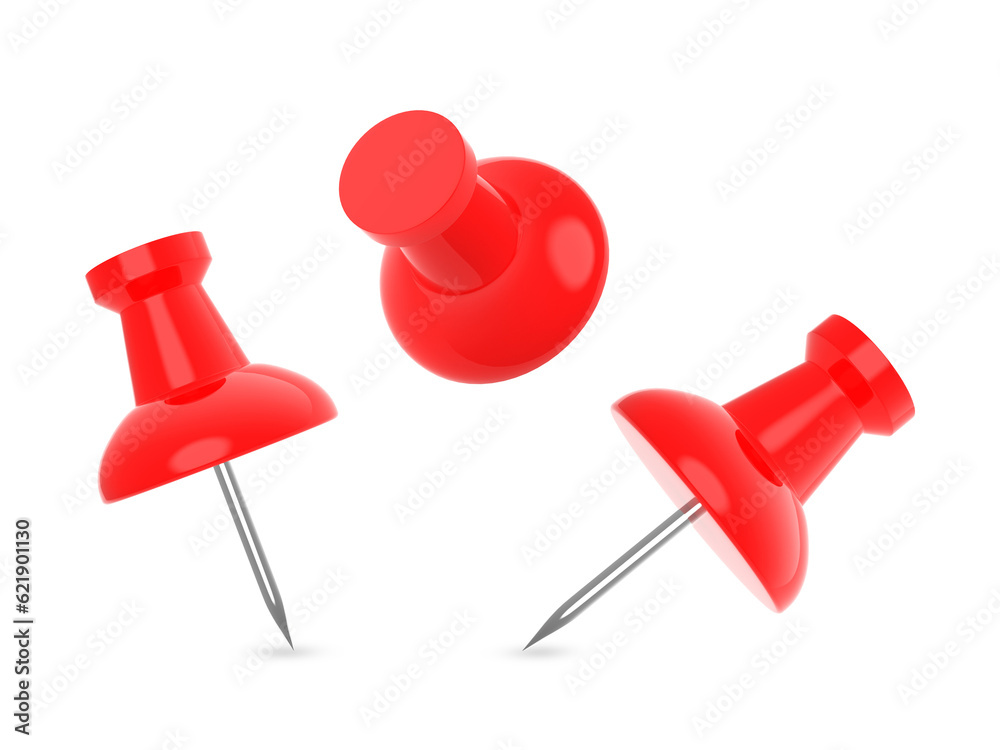 3d rendered red push pin icon or thumbtack icon or paper clip icon set ...