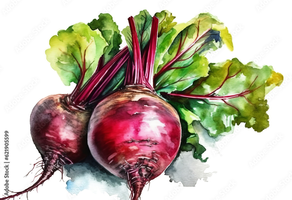 Generative ai illustration watercolor vegetable beetroot, on ...