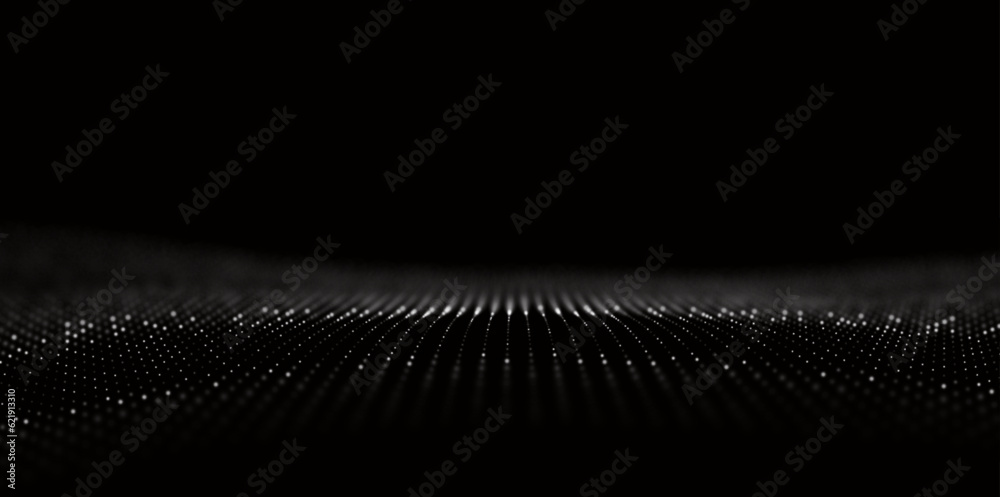 Abstract white particle background. Flow wave with dot landscape ...