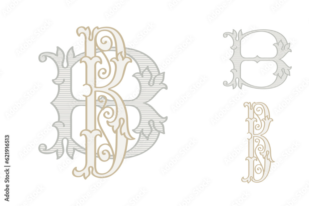 B letter wedding monogram creator kit. Elegant historical style ...