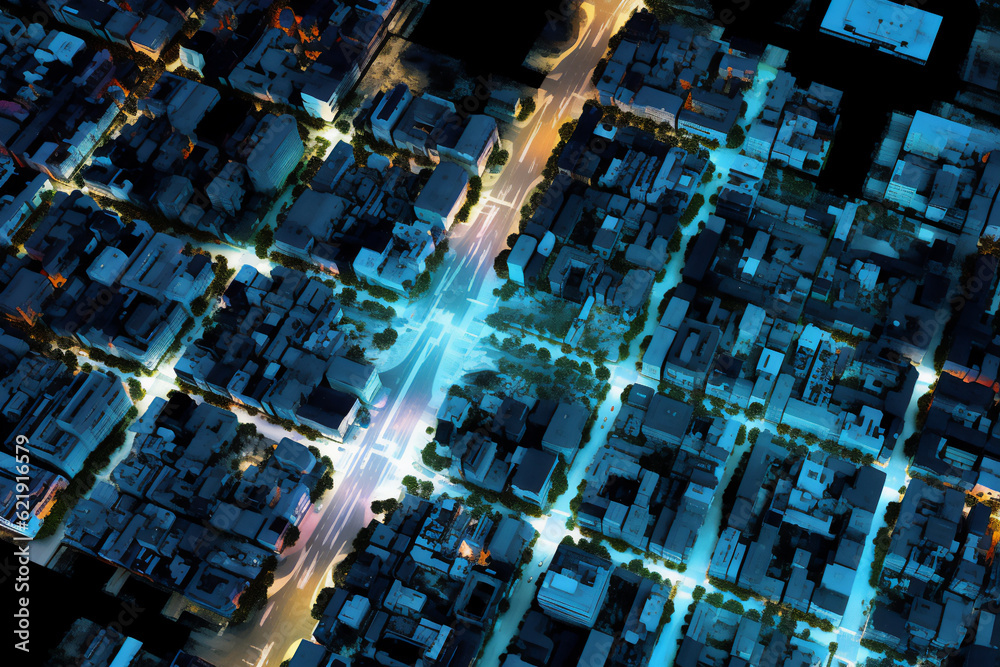 GIS digital representation of city urban areas, including roads and ...
