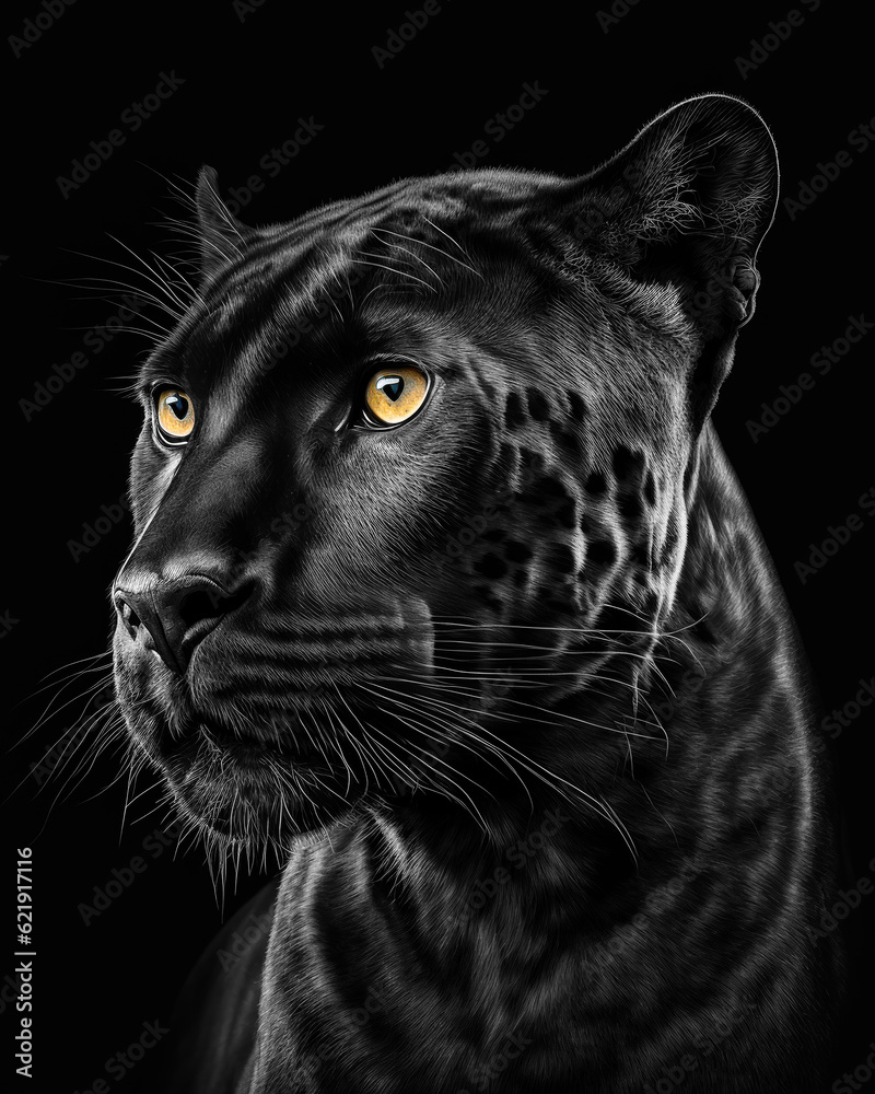 Generated photorealistic profile portrait of a wild black panther in ...