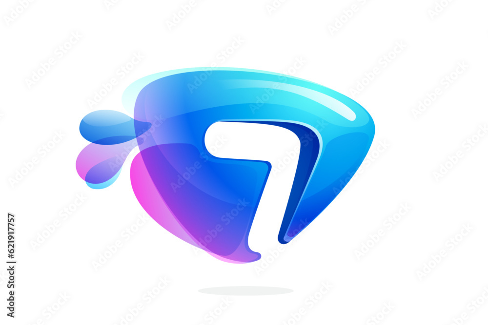 7 logo. Number seven made of spring water and dew drops. Environment ...