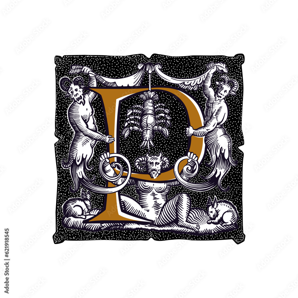 Witchcraft letter P logo. Gothic medieval initial. Devil, cancer and ...