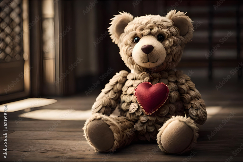 an adorable teddy bear with a heart, exuding cuteness and warmth soft ...