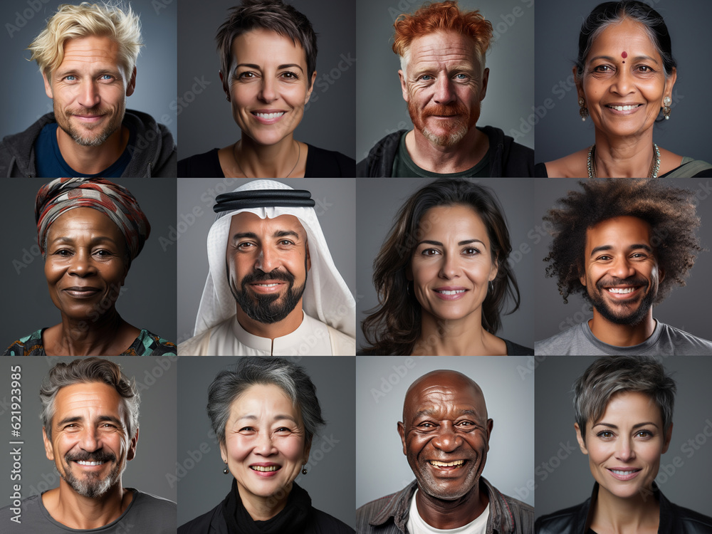 Collage of ethnically different happy people modern portraits, Success ...