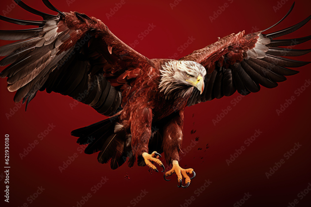 Majestic Flight. Royal eagle in action, isolated on a solid red ...