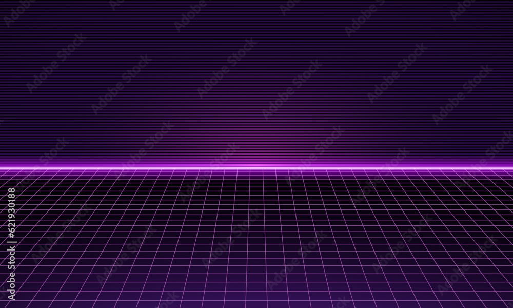 Vetor de 80s Retro Sci-Fi Background Futuristic Grid landscape. Digital ...