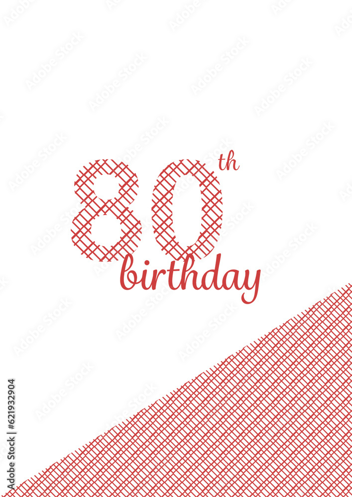 Digital png illustration of card with red 80 number with pattern on ...