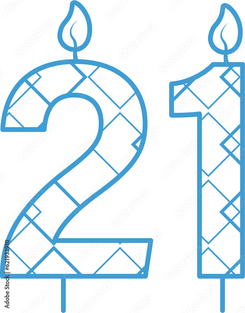 Digital png illustration of blue 21 birthday candle with pattern on ...