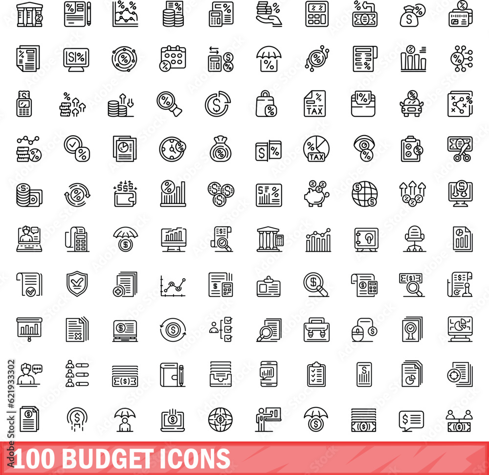 100 budget icons set. Outline illustration of 100 budget icons vector ...