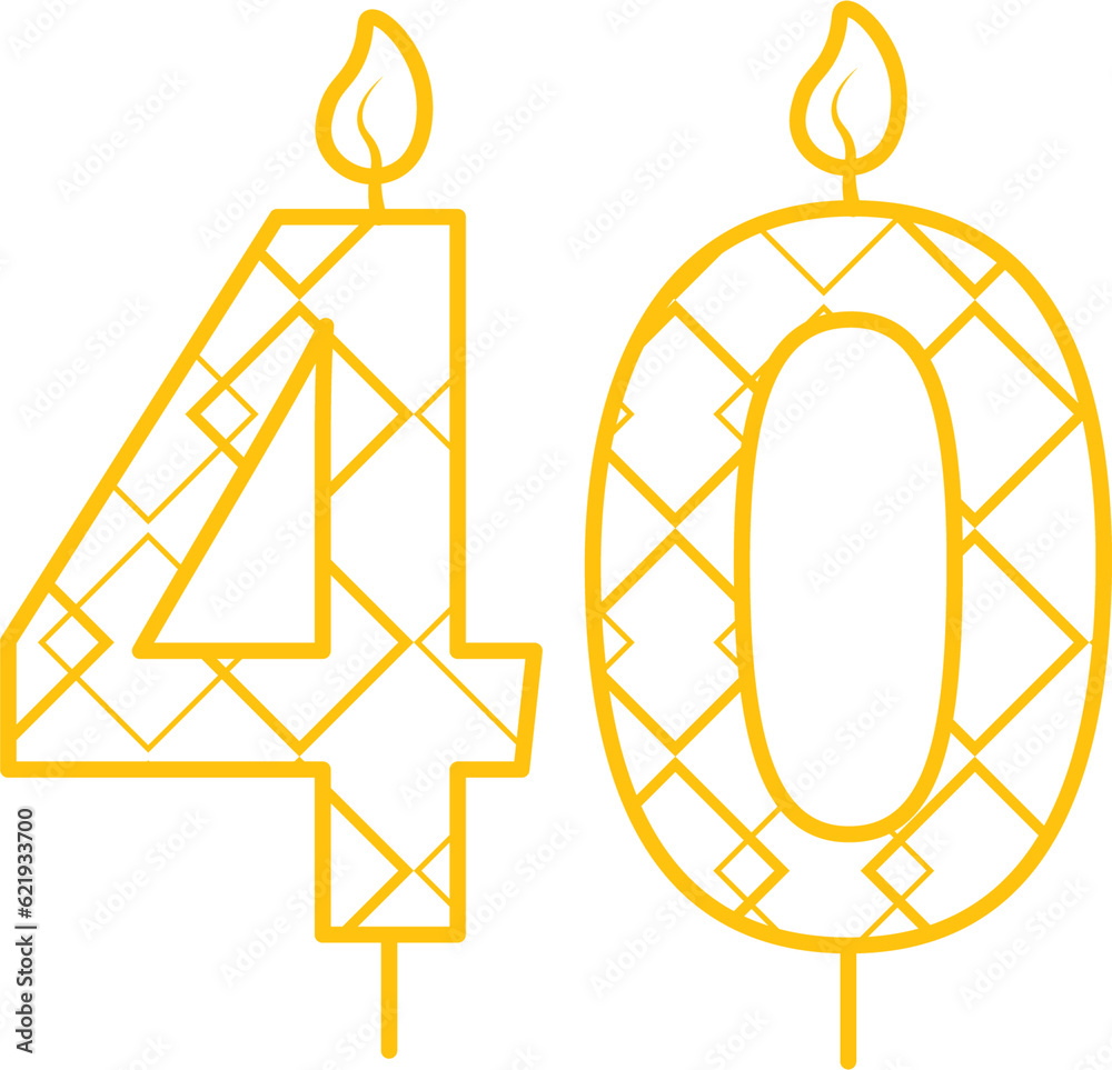 Digital png illustration of yellow 40 birthday candle with pattern on ...