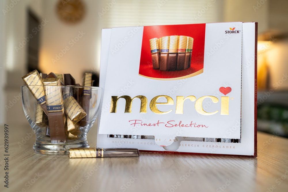 Merci chocolate candy bars, by German company August Storck. Assorted ...