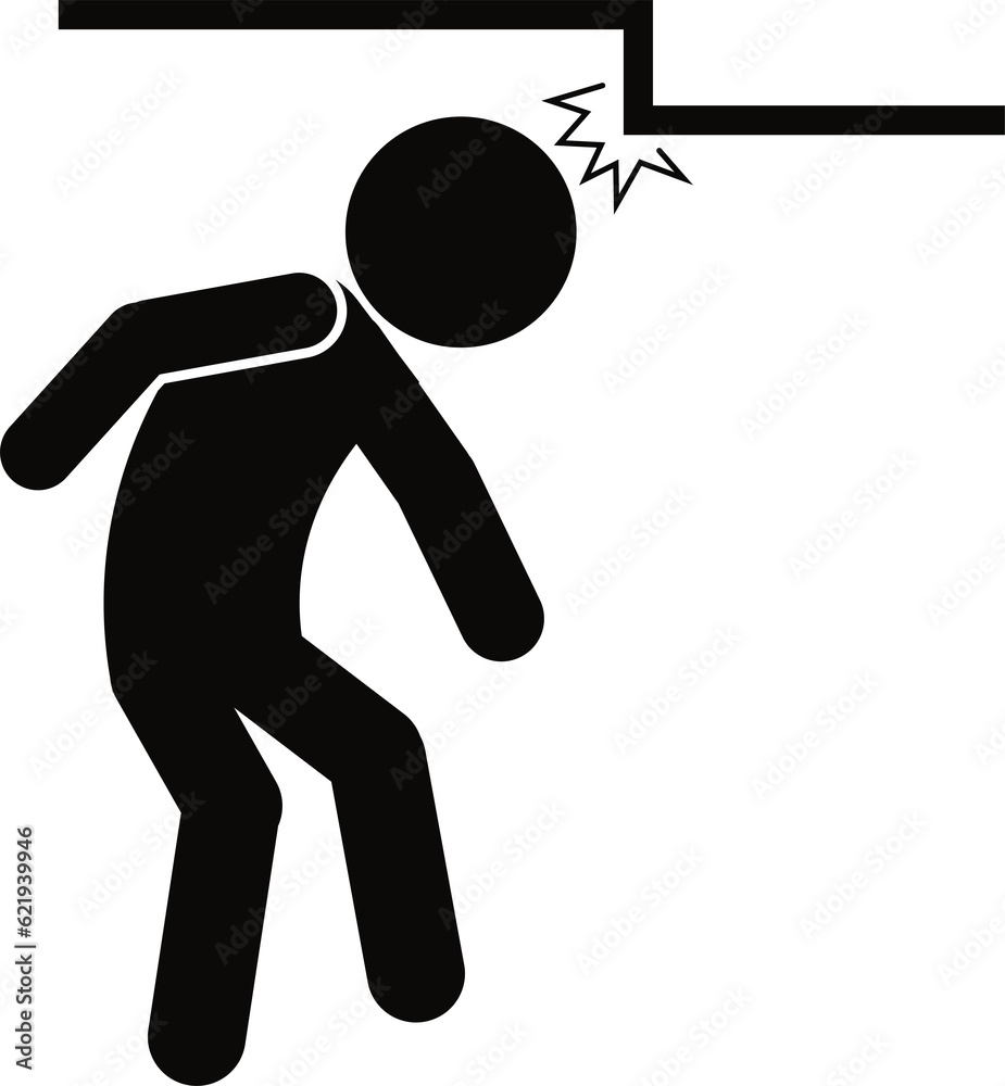 Isolated illustration of man walking with head hit low ceiling for ...