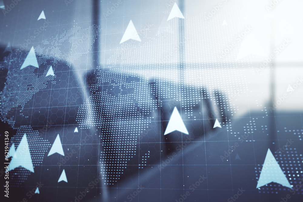 Abstract virtual GPS locator sketch with world map on a modern ...