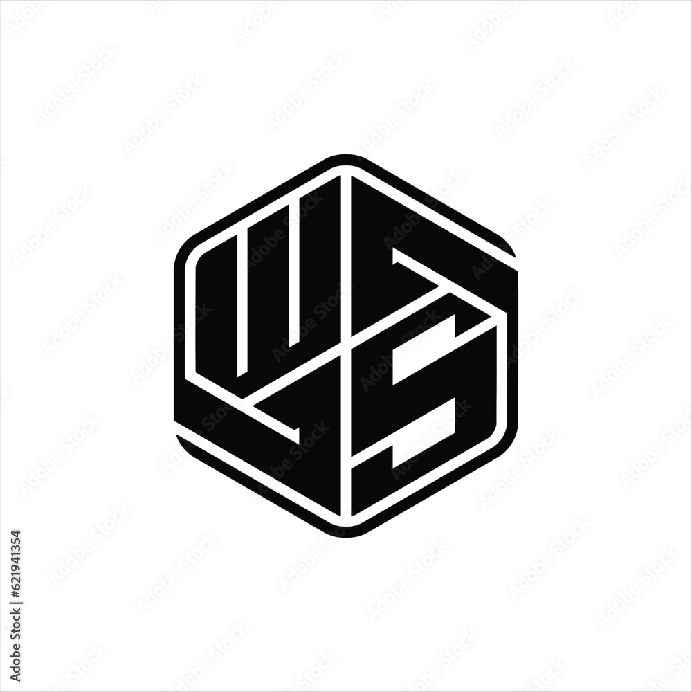 WS Logo monogram hexagon shape with ornament abstract isolated outline ...