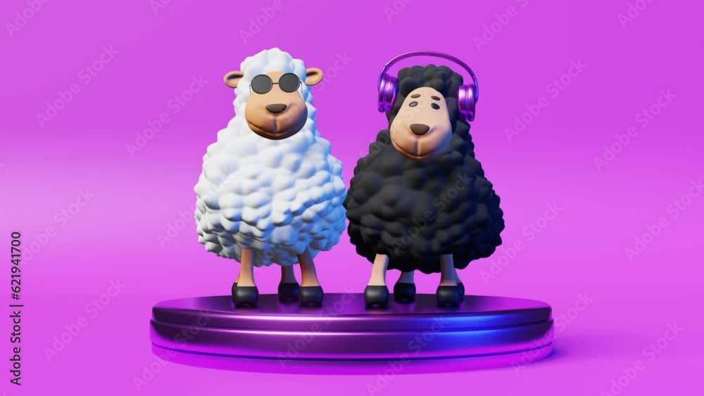 Two cool DJ sheep rhythmically dance playing music 3d animation loop ...