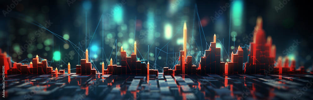 The abstract blue background with stock charts, in the style of dark ...