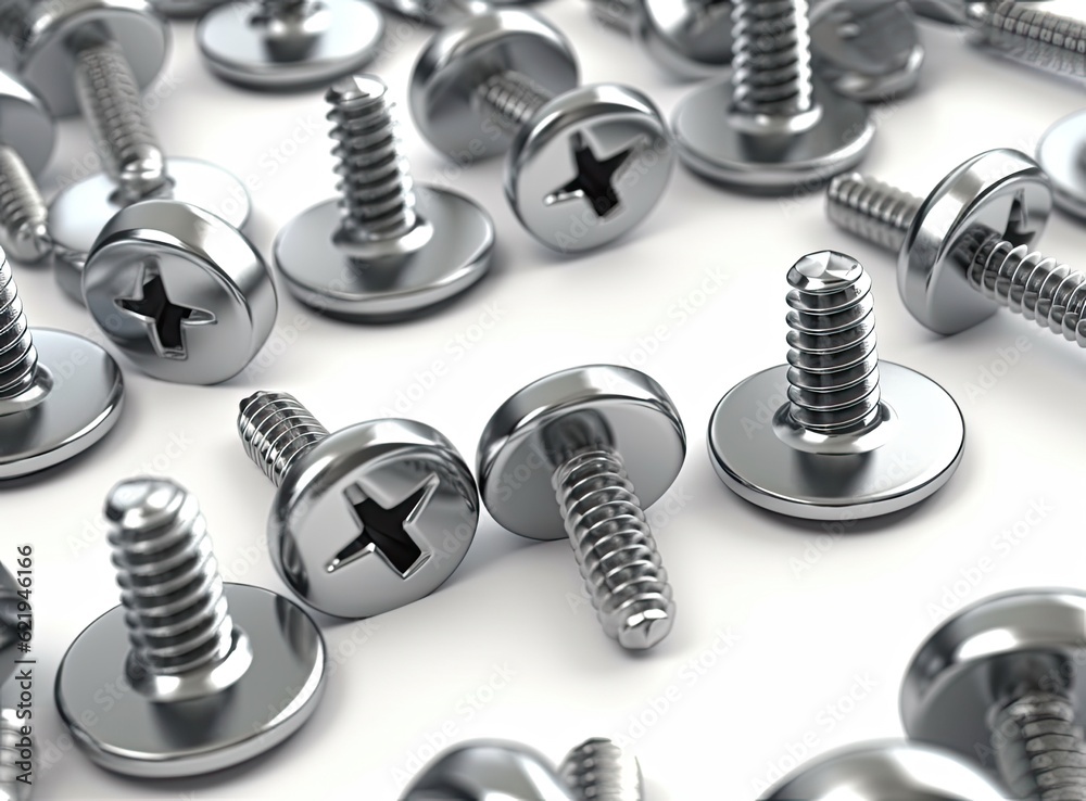 Tapping screws made of steel on Gray background, metal screw, iron ...