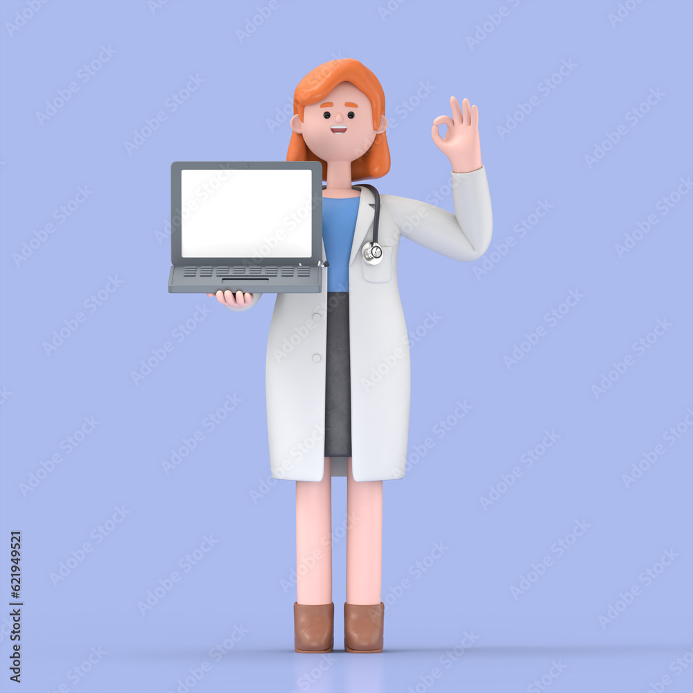 3D illustration of Female Doctor Nova with ok gesture showing business ...