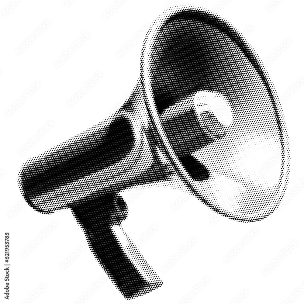 Halftone megaphones as collage art graphic elements. Vintage punk ...