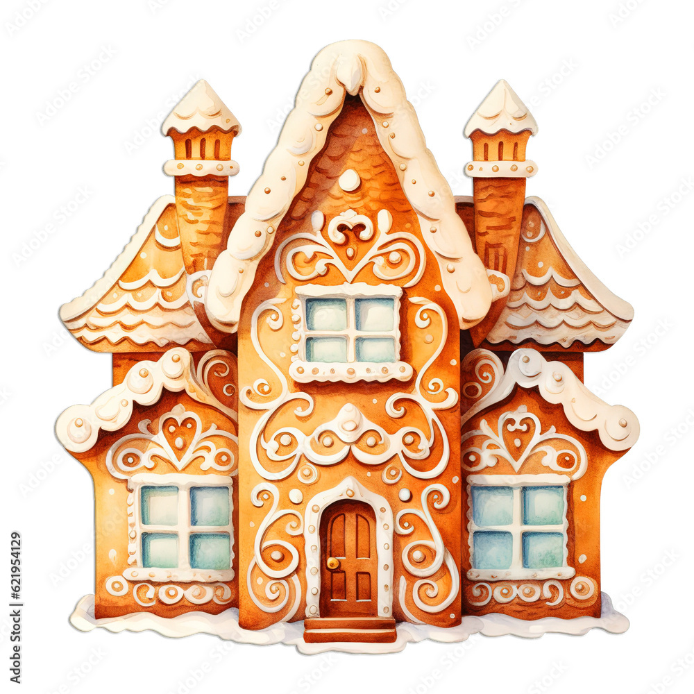 Watercolor Gingerbread House Christmas Cookie Clipart isolated on ...