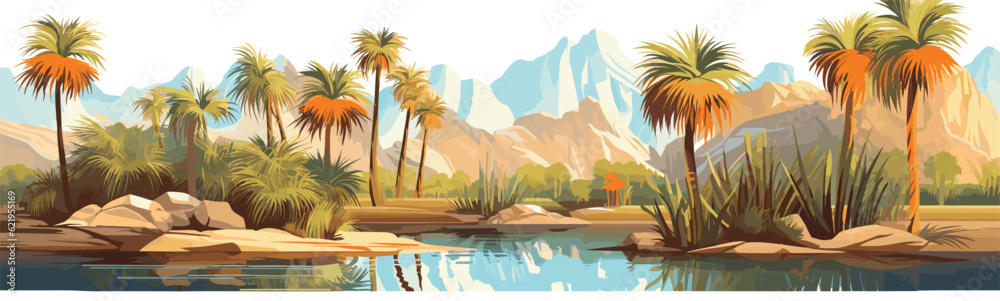 desert oasis with palm trees vector simple 3d isolated illustration ...