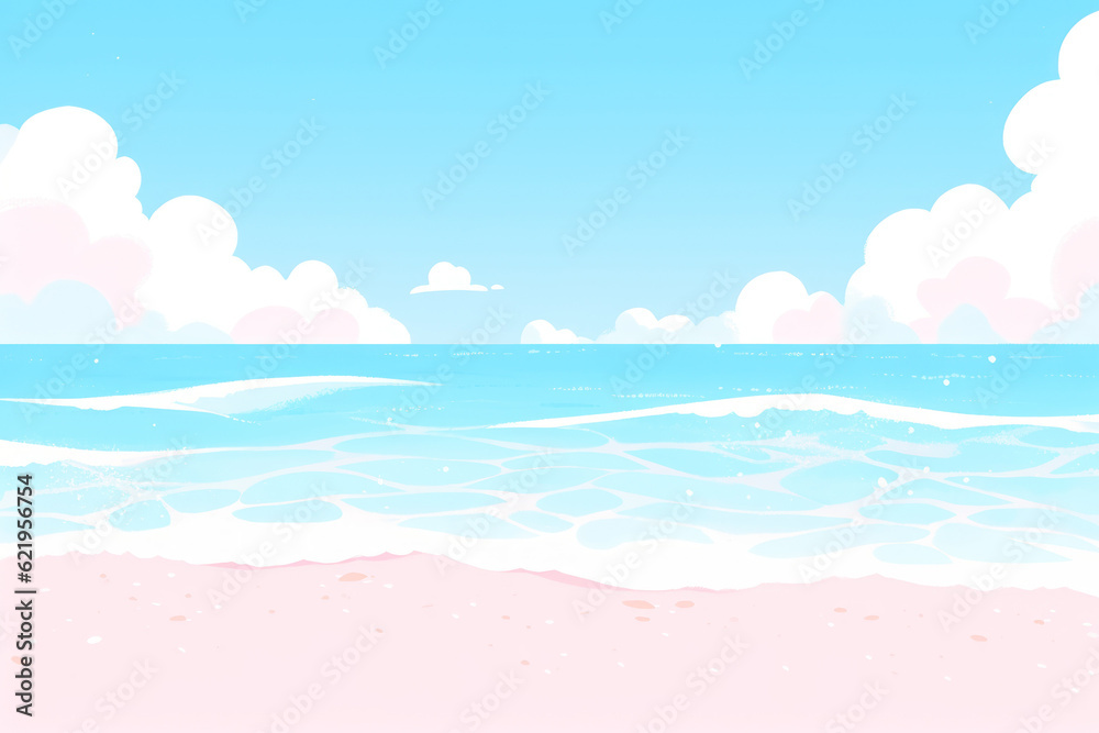 Drawing minimal pastel tropical beach background. Summer concept ...