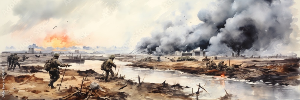 World war II battle scene illustration. AI Generative Art. Stock ...